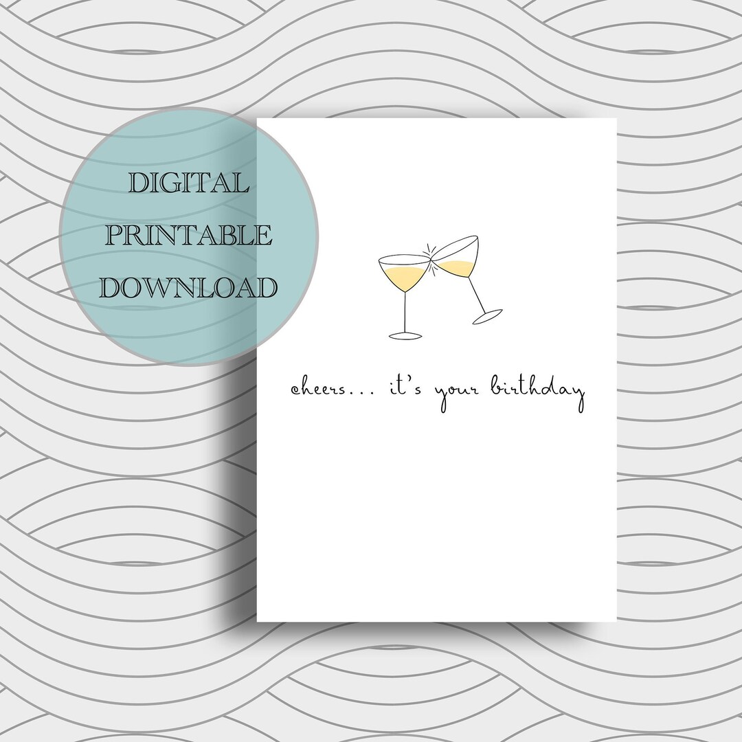 Cheers Birthday Card Printable Happy Birthday Digital Card Instant ...