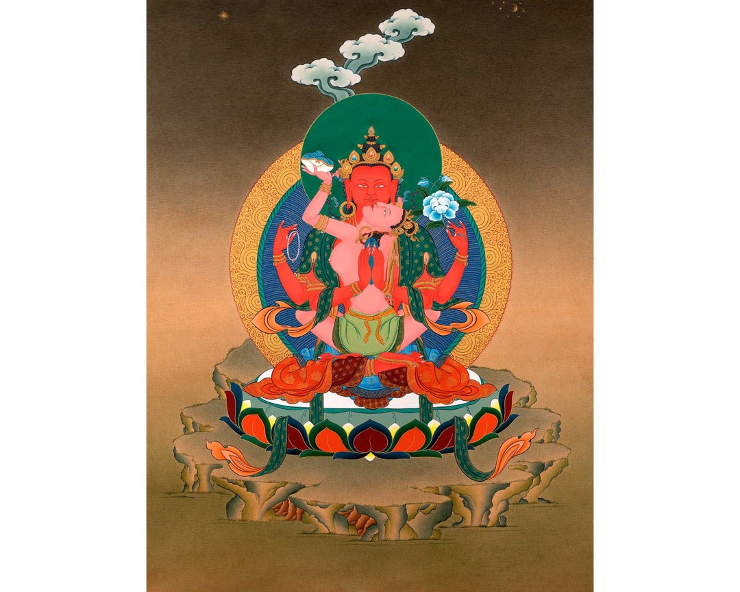 Rare Red Chenrezig With Consort Thangka Avalokiteshvara Yab - Etsy