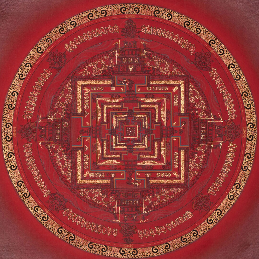 Kalachakra Mandala With A Red Background Wheel of Time Mandala Painting ...