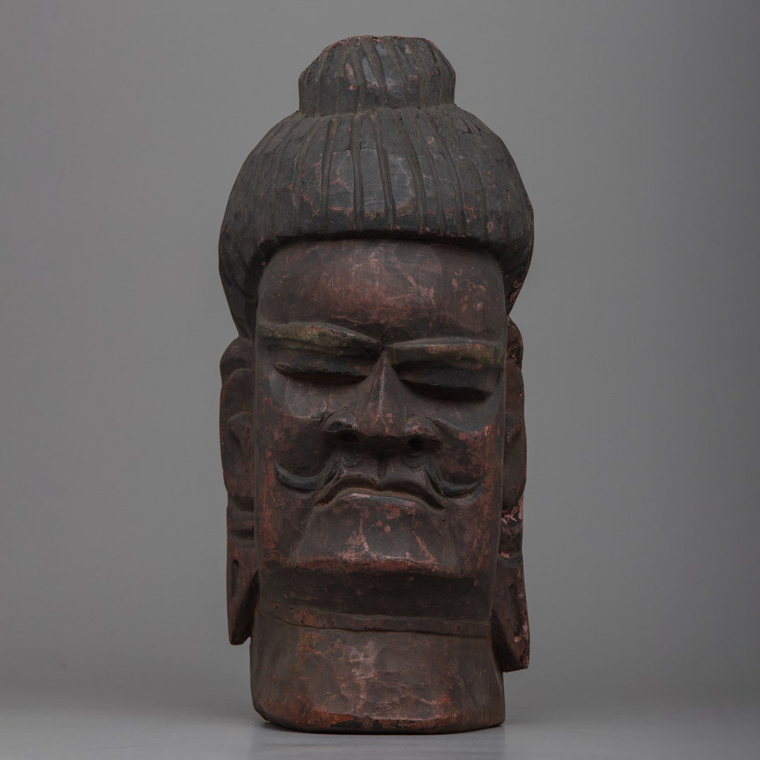 Handcrafted Antique Tibetan Wooden Mask | Buddhist Master Face Mask ...