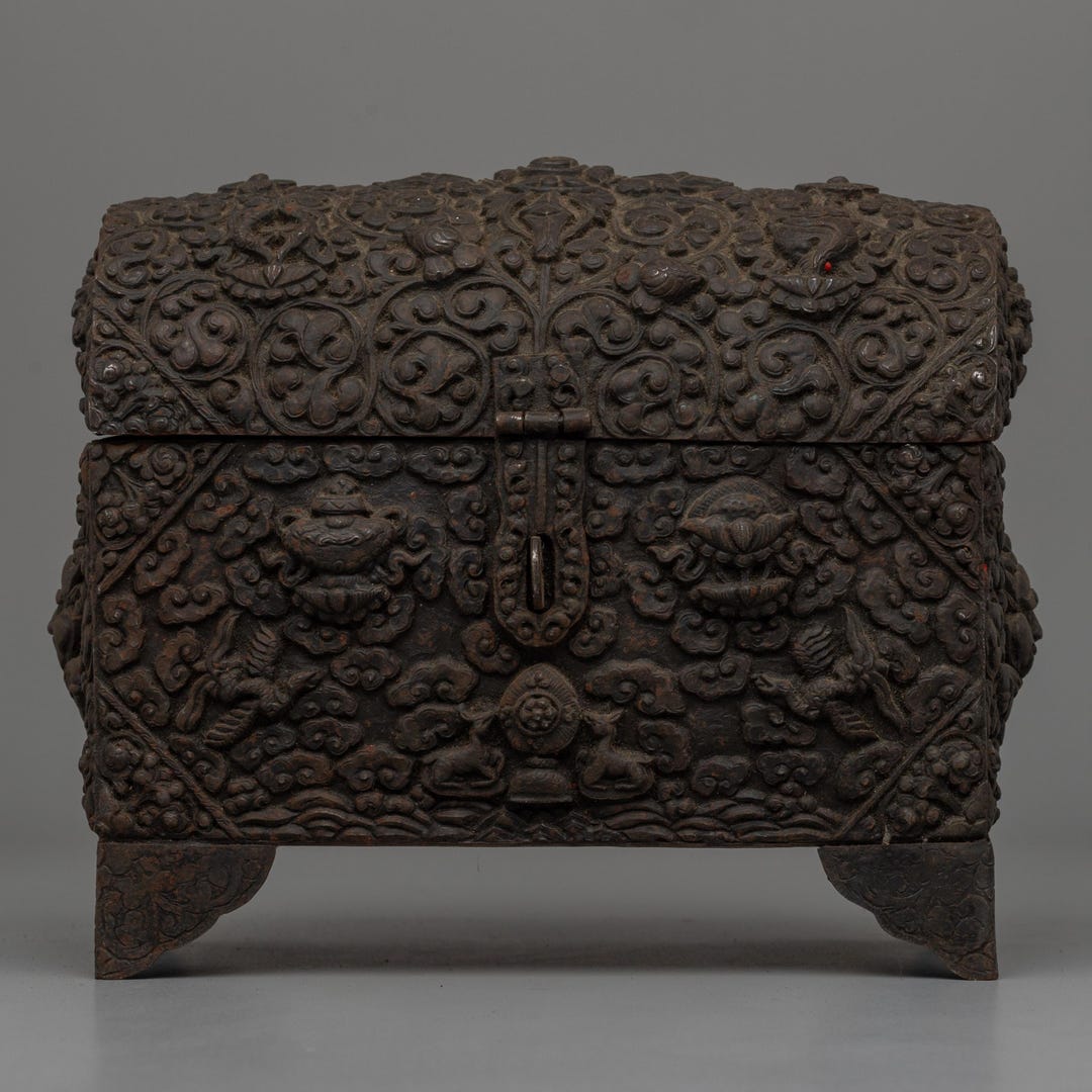 Traditional Buddhist Hand-carved Iron Tibetan Treasure Box Tool ...