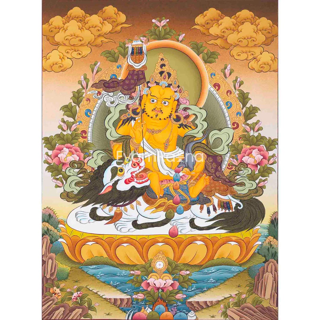 Vintage Guardian King Dharmapala Namtose Original Hand Painted Tibetan ...