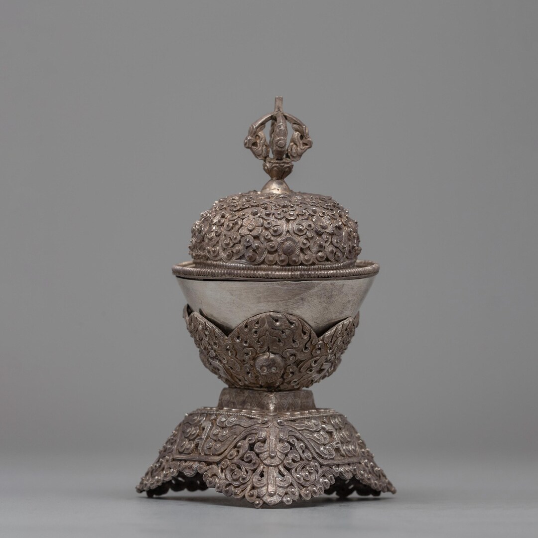 Traditional Handcrafted Silver Kapala Skull Cup Set | Tibetan Buddhist ...