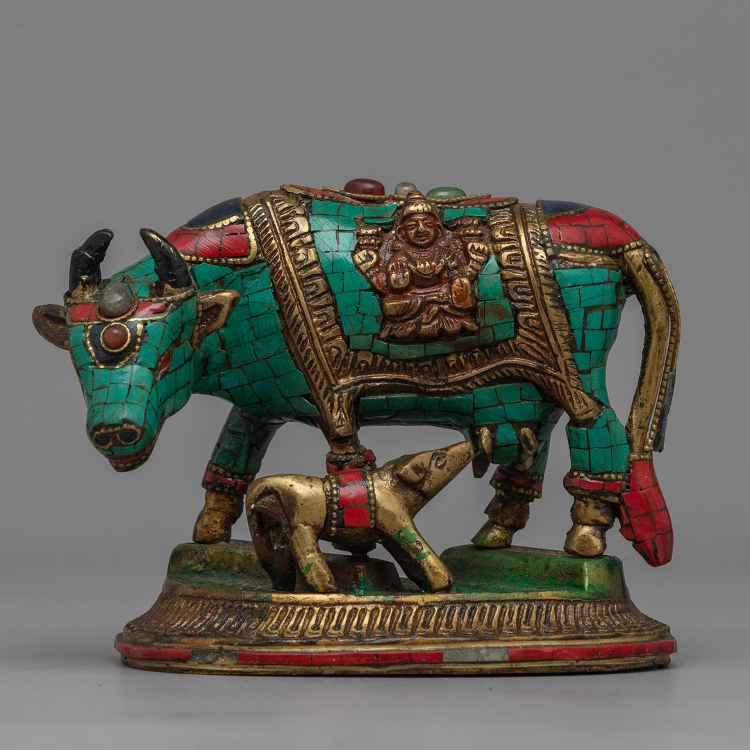 Unique Home Decor: Cow Statue With Beautiful Deity Carving to Elevate ...