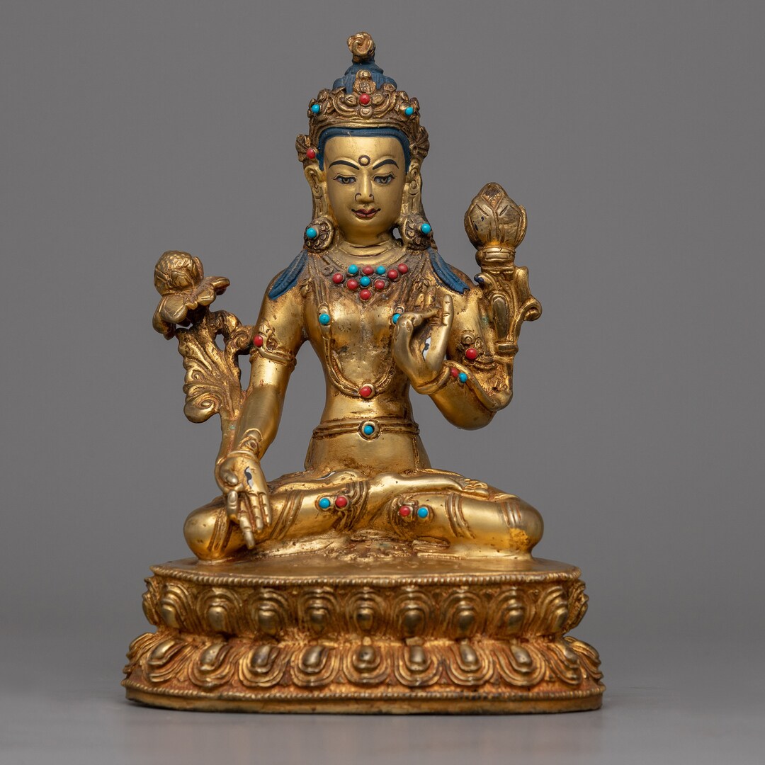 Handcrafted White Tara Copper Statue in Exquisite 24k Gold Plated ...