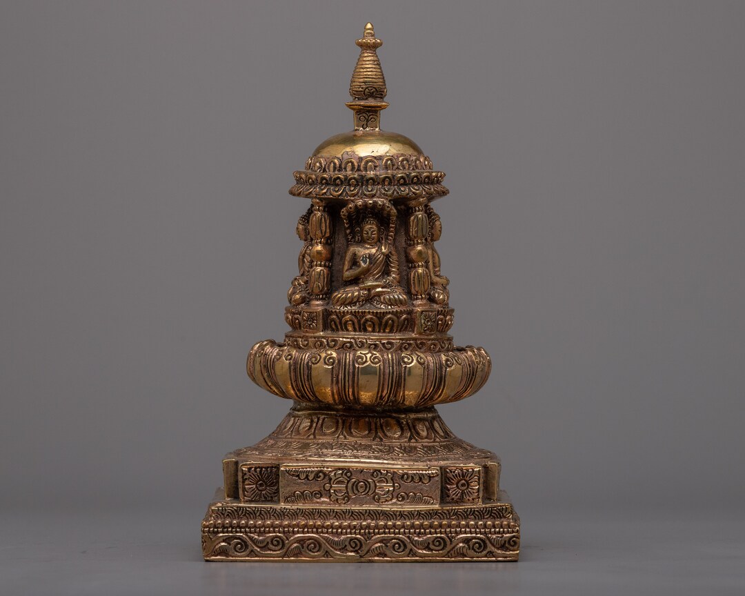 Tibetan Copper Stupa for Altar | Handcraft Buddhist Shrine | Religious ...