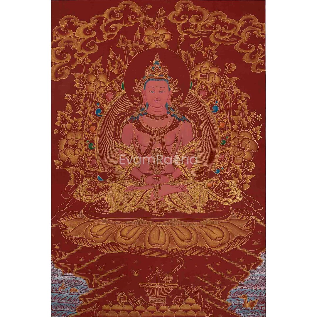 Amitayus Buddha Thangka | Red Buddha | Hand-painted on Red Background ...