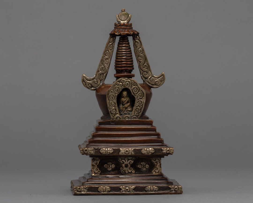 Fine Quality Hand Carved Stupa | Silver Plated Gilded Copper Stupa ...