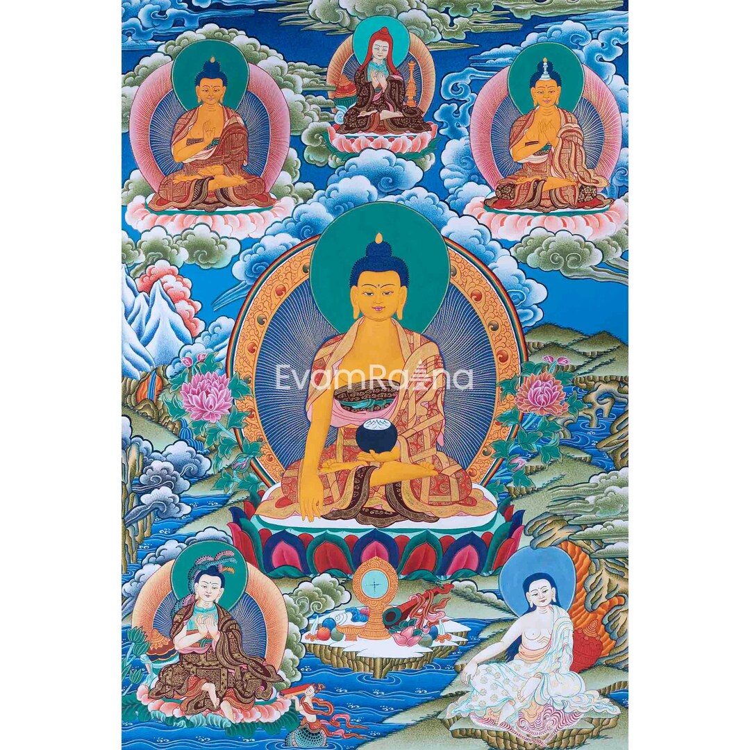 Thangka Print of Shakyamuni Buddha | Dipankara and Maitreya Buddha ...
