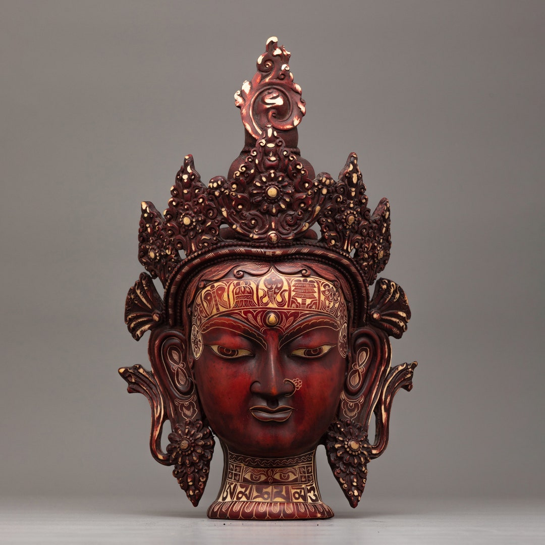 Asian Buddha Head Zen Figurine | Handcarved Face Mask | Tibetan Buddha ...