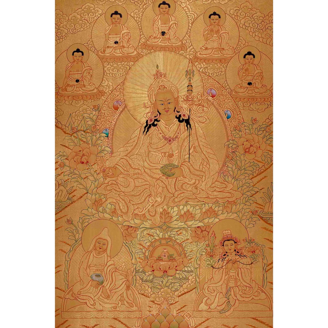 Full Gold Guru Rinpoche Thangka Painting Padmasambhava Thangka Lotus ...