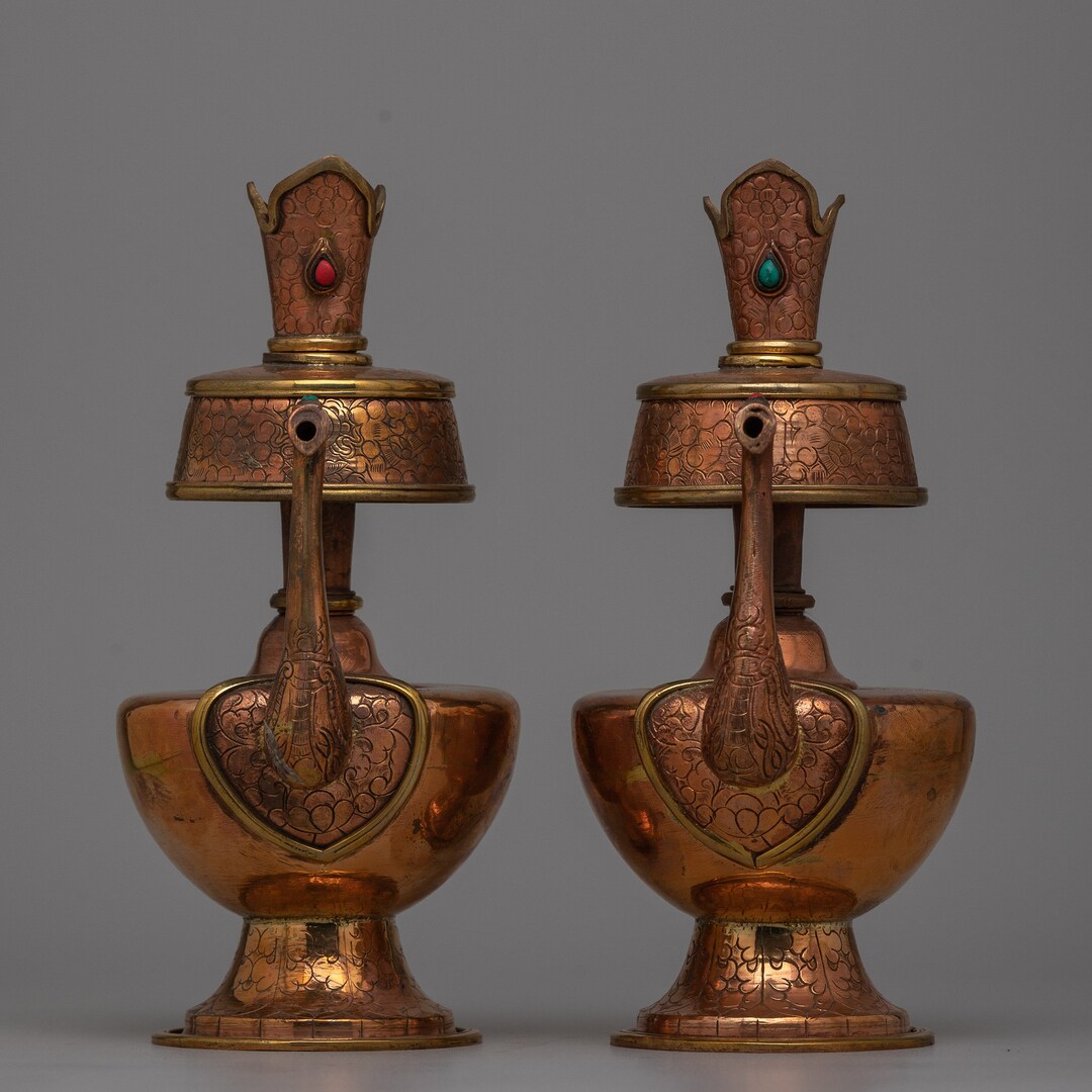 Handmade Tibetan Copper Bhumpa Set | Water Offering Vase | Sacred ...