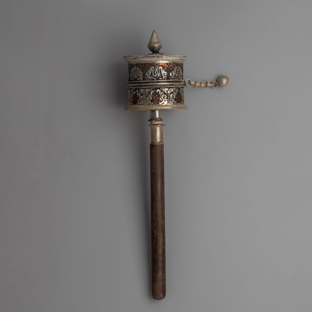 Copper and Wood Tibetan Prayer Wheel | Handcrafted Spiritual Tool for ...