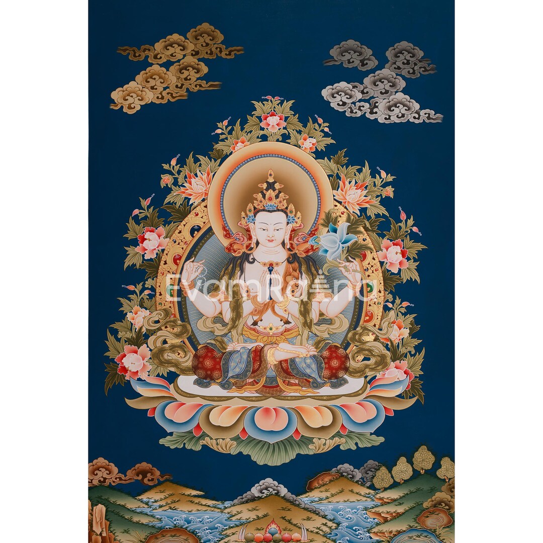 Compassionate Buddha Chenrezig (avalokiteshvara) Thangka | Deity of ...