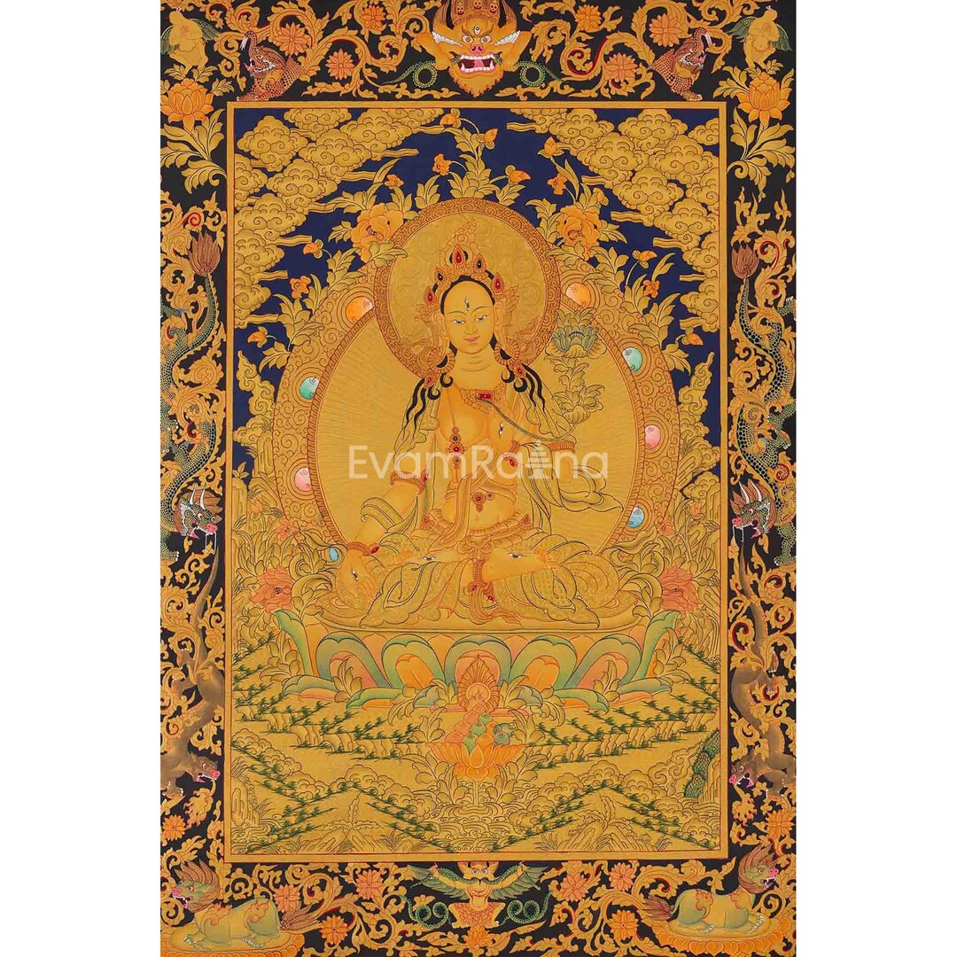 White Tara Thangka With Dragon Border | Original Hand-painted Female ...