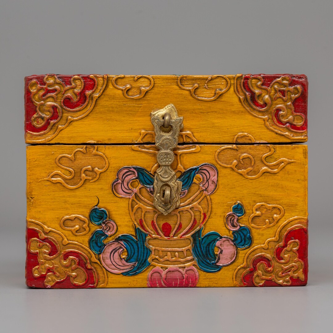 Tibetan Shrine Box | Wooden Prayer Storage Ritual Offering Box | Hand ...
