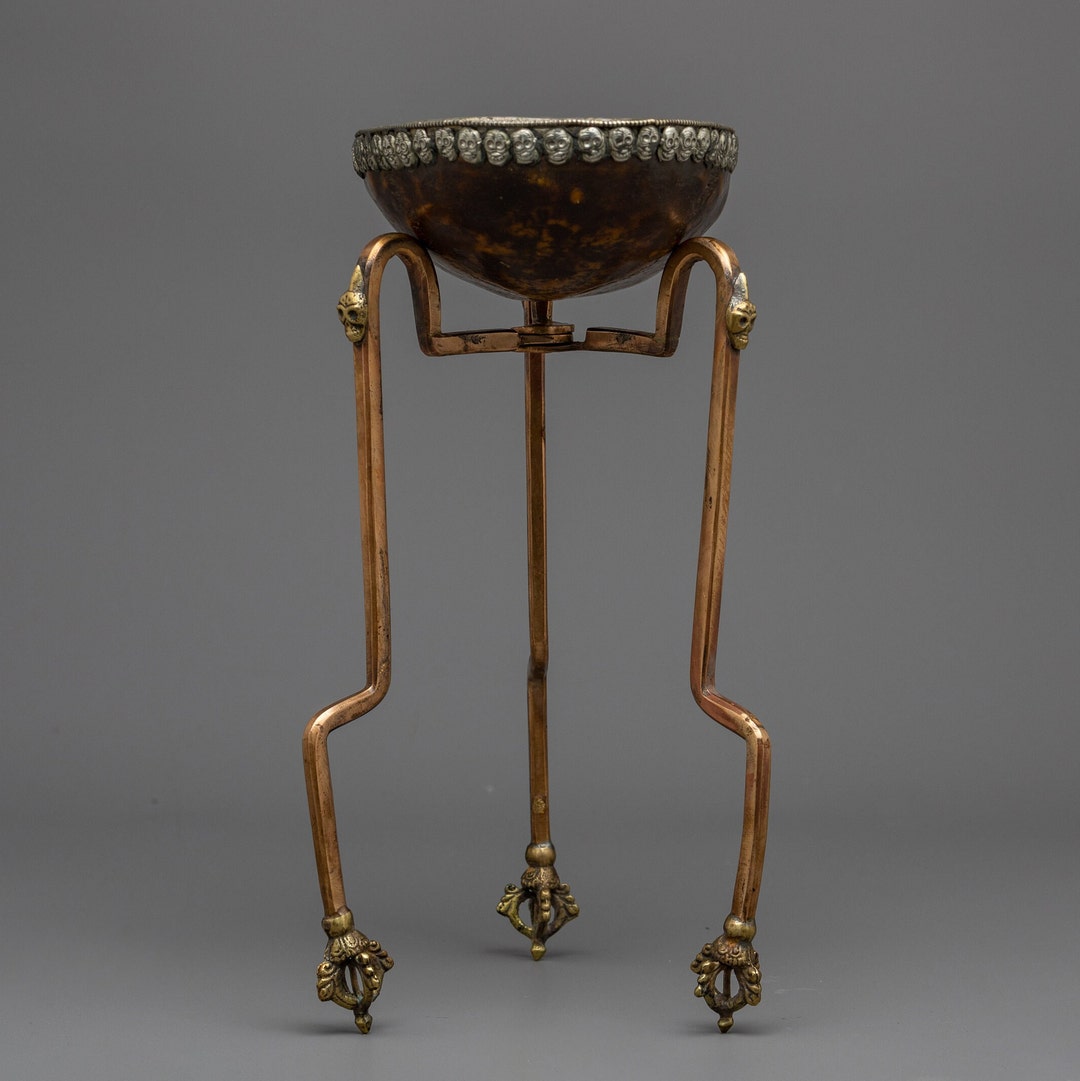 Kapala With Stand Fiber Kapala Copper Stand Tantric Offering Bowls ...