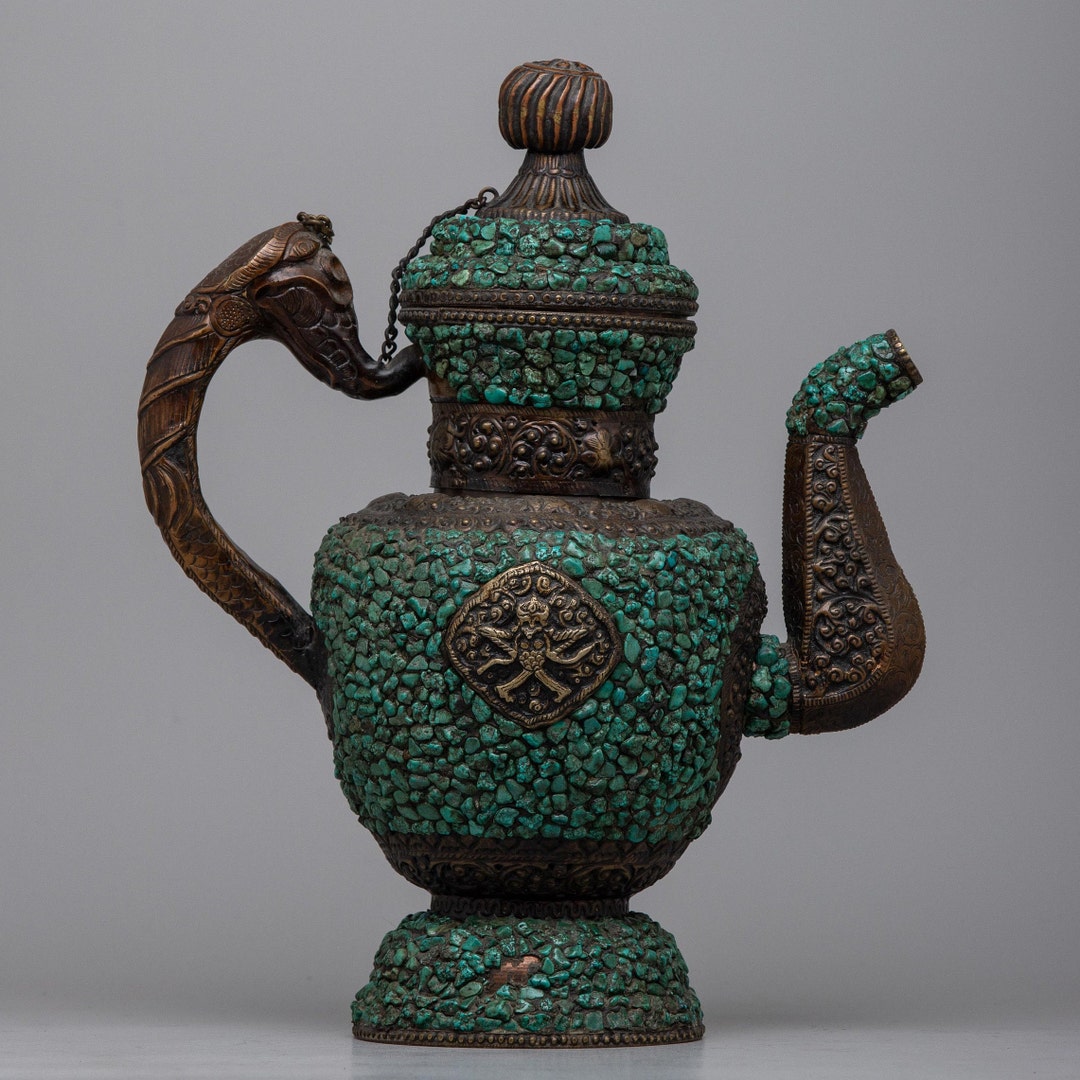 Handcrafted Buddhist Traditional Tea Pot | Tibetan Turquoise Stones ...
