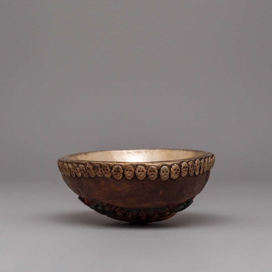 Tibetan Kapala Ritual Bowl | Handcrafted White Metal With Resin ...