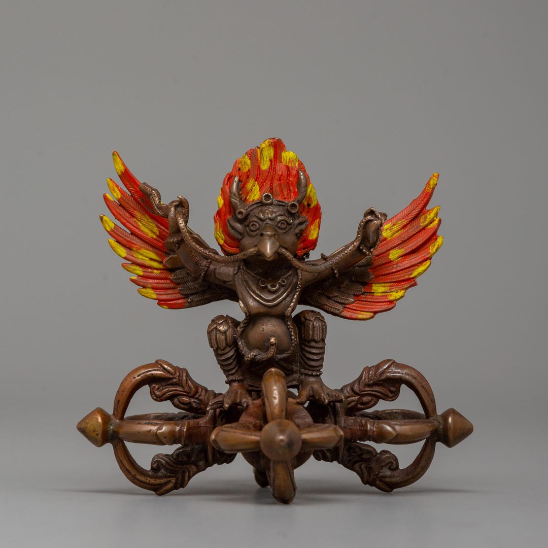 Handcrafted Garuda Oxidized Copper Statue 9 Cm Tibetan Protector Deity ...