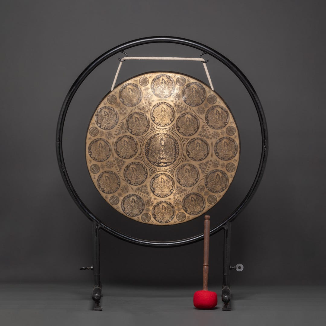 Tibetan Mantra Gong | Handcrafted Brass Gong With Tara Buddha & Mantra ...