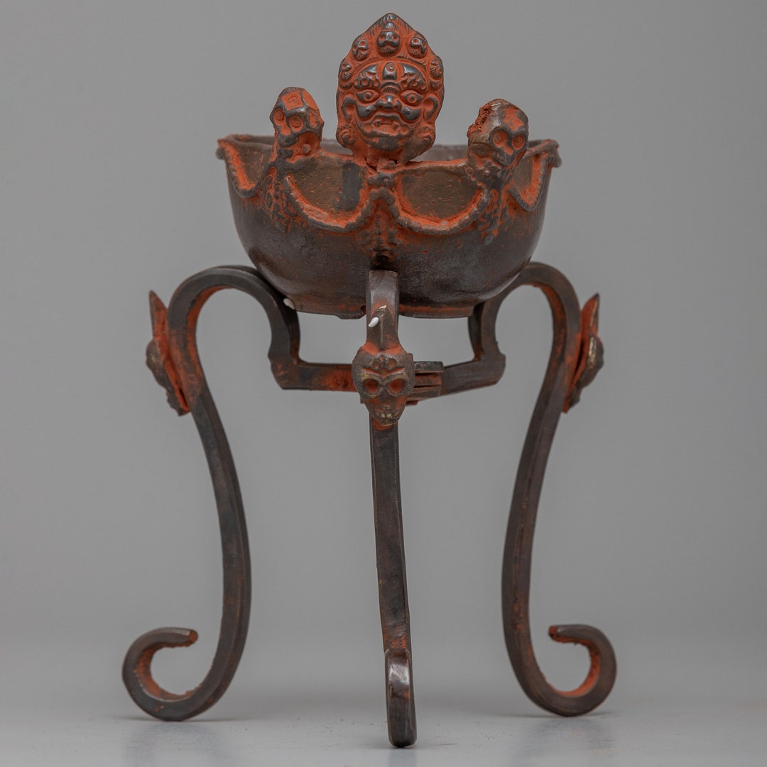 Tibetan Traditional Ritual Kapala With Stand Set | Religious Skull Cup ...