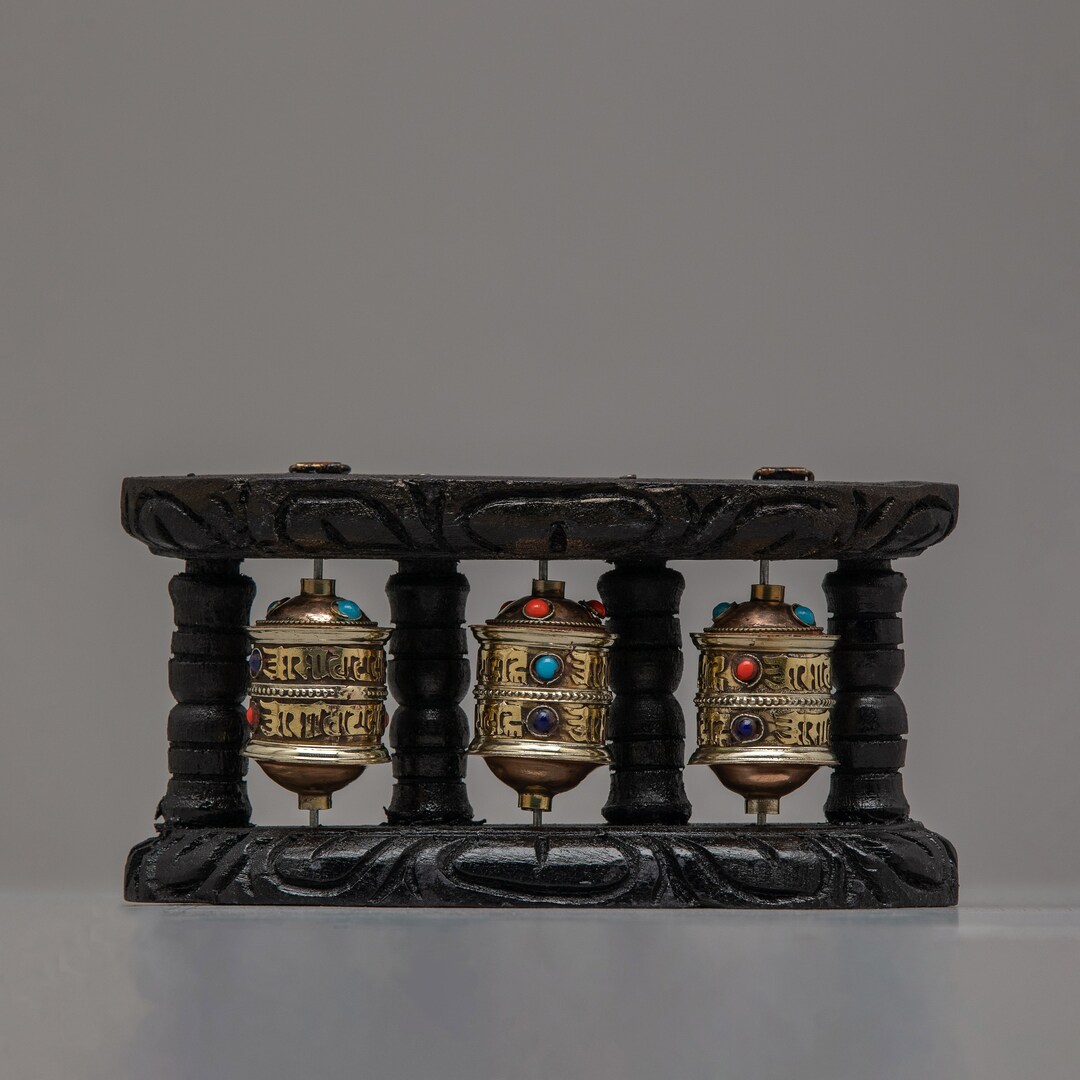 Three-in-one Buddhist Prayer Wheel With Sacred Tibetan Mantras | Table ...