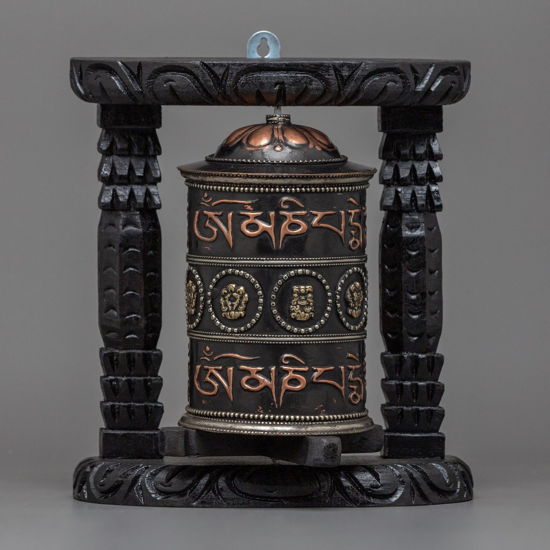 Buddhist Mantra Om Mani Padme Hum With Auspicious Symbol Carved Prayer ...