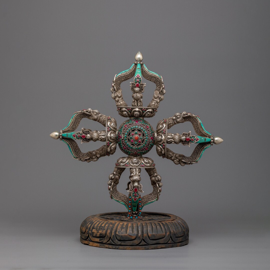 Vishwo Vajra With Wooden Stand | Buddhist Ritual Object | Double Dorje ...