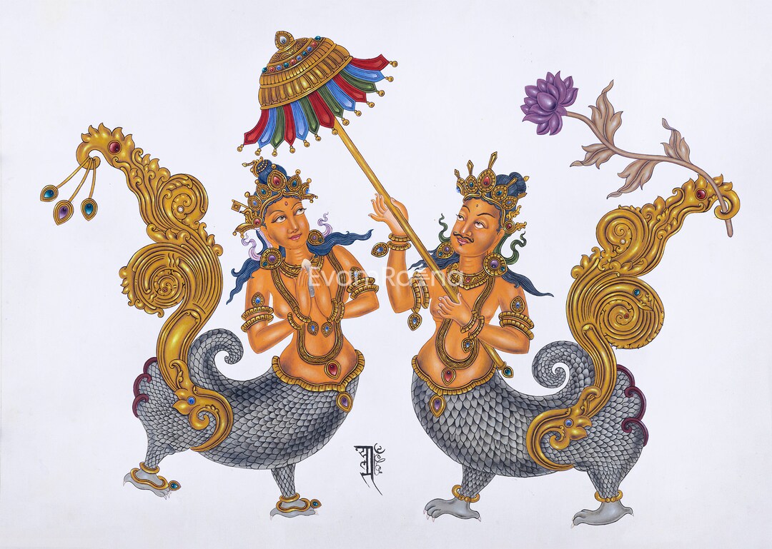 Makara Couple Thangka Prints for Eternal Bonding Tibetan Thangka for ...
