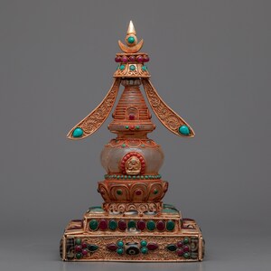 24k Gold Plated Shrine Stupa Symbol of Enlightenment and Peace Gemstone ...