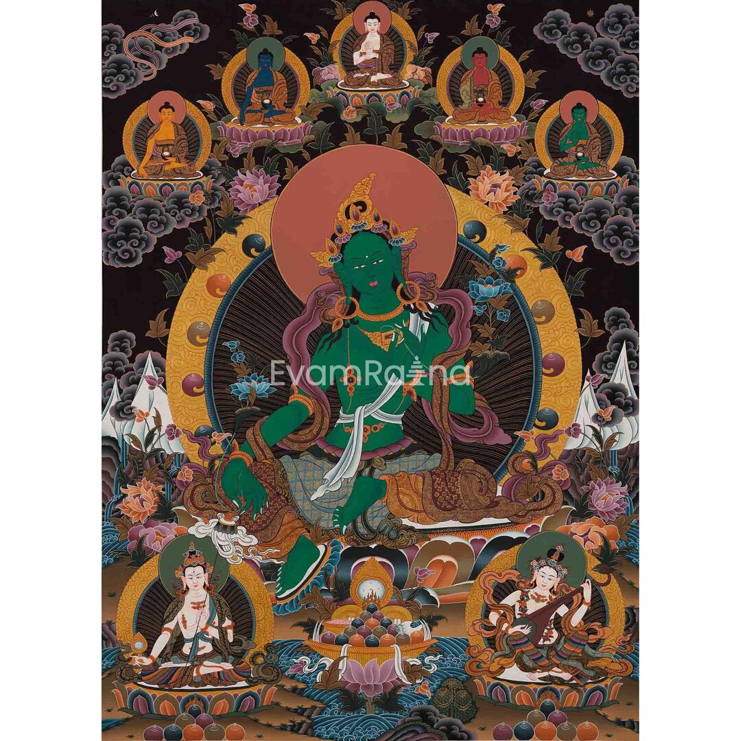 Original Hand Painted Green Tara Thangka |beautiful Mother Green Tara ...