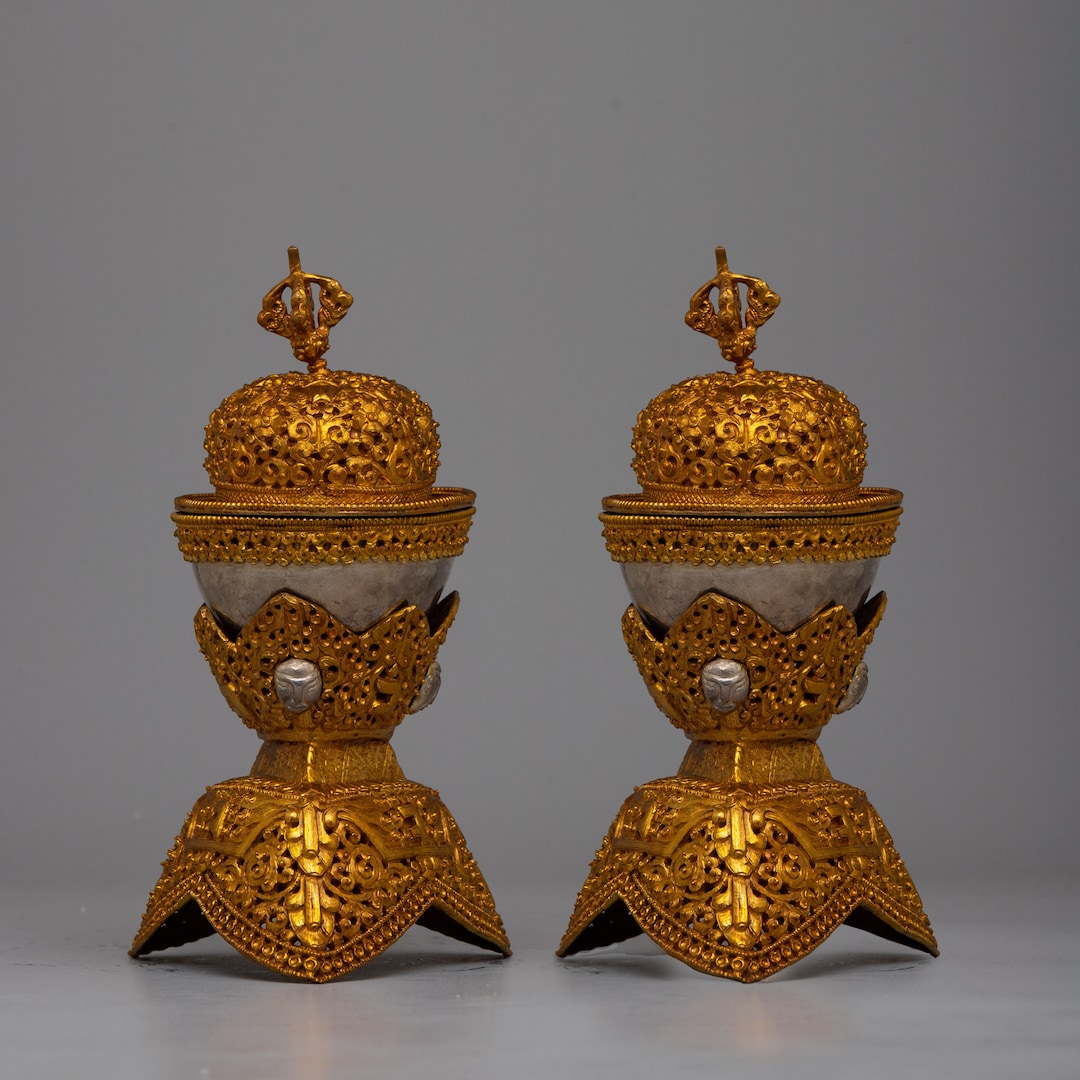 Tibetan Kapala Skull Cup Set | Kapala With Half-vajra Top | Tantric ...