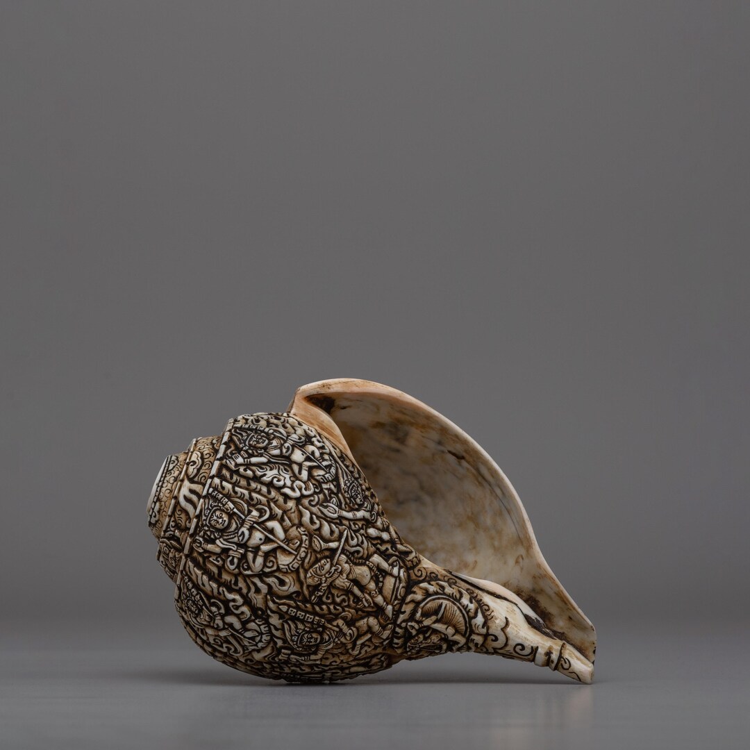Handcarved Tibetan Conch Shell | 20cm Sacred Buddhist Sankha ...
