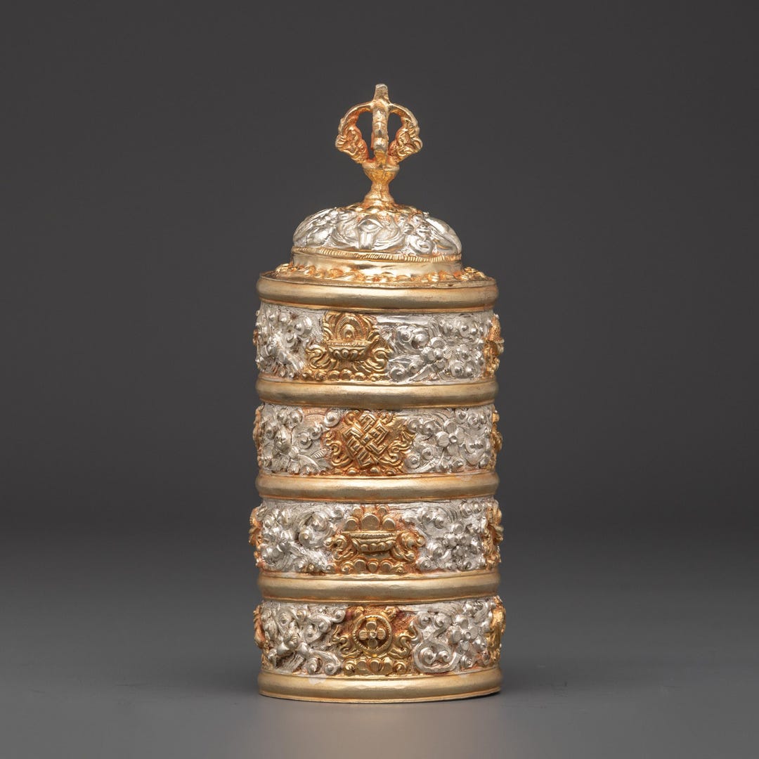 Handcrafted Tibetan Buddhist Rice Pot | Copper, Gold & Silver Plated ...