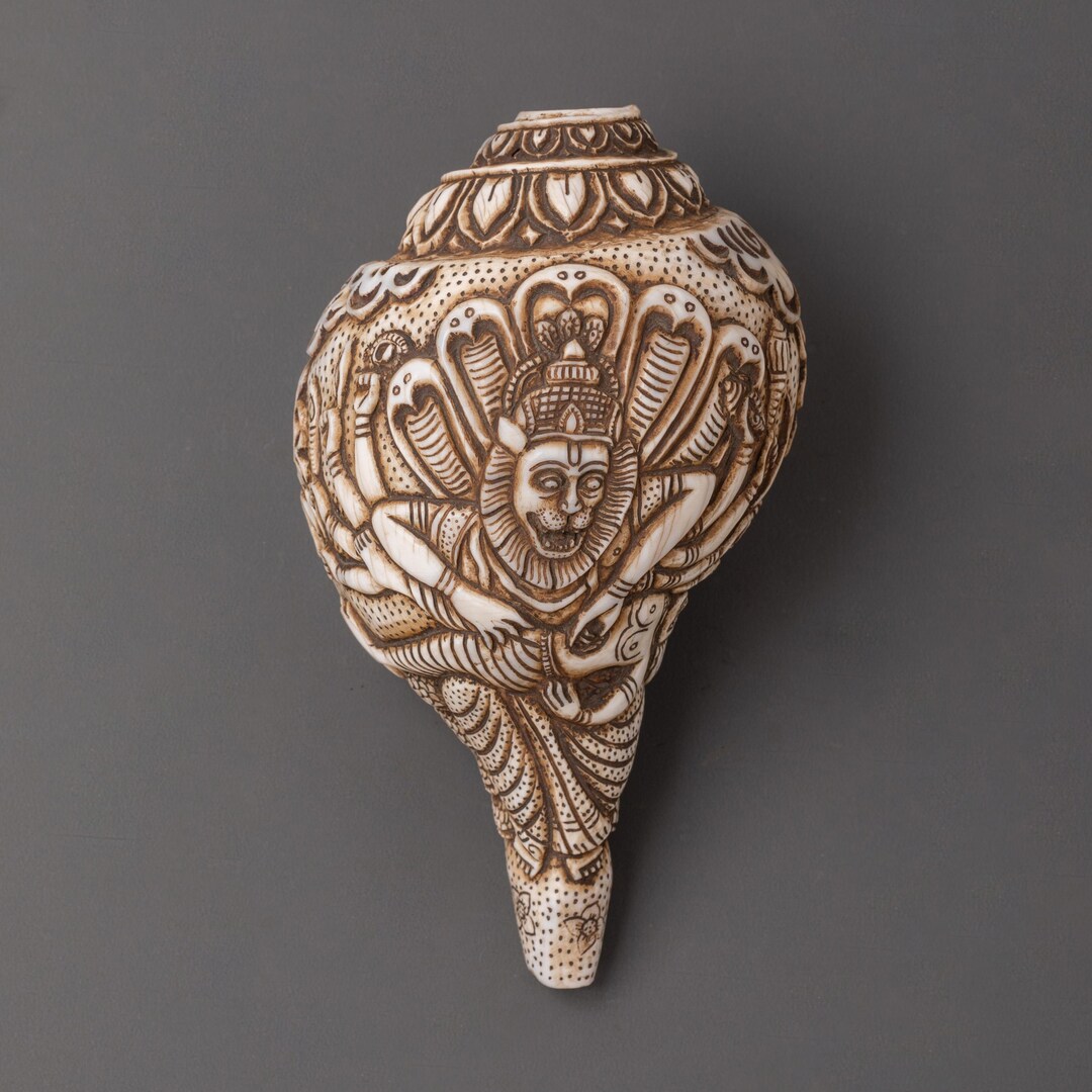 Conch Shell With Narasimha for Spiritual Decor | Sacred Hindu Ritual ...