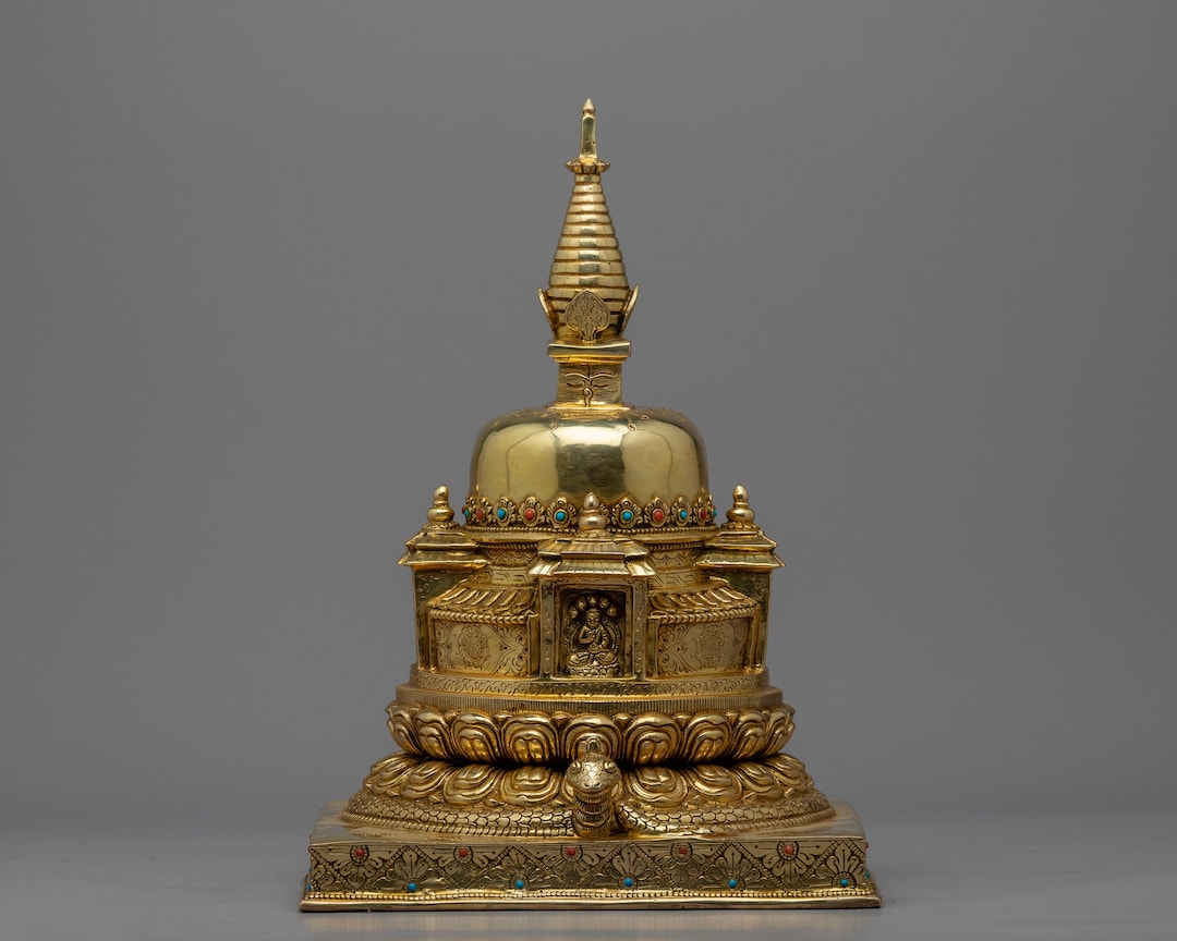 Meditation Buddha Carved Tibetan Copper Tibetan Stupa | Buddhist Stupa ...