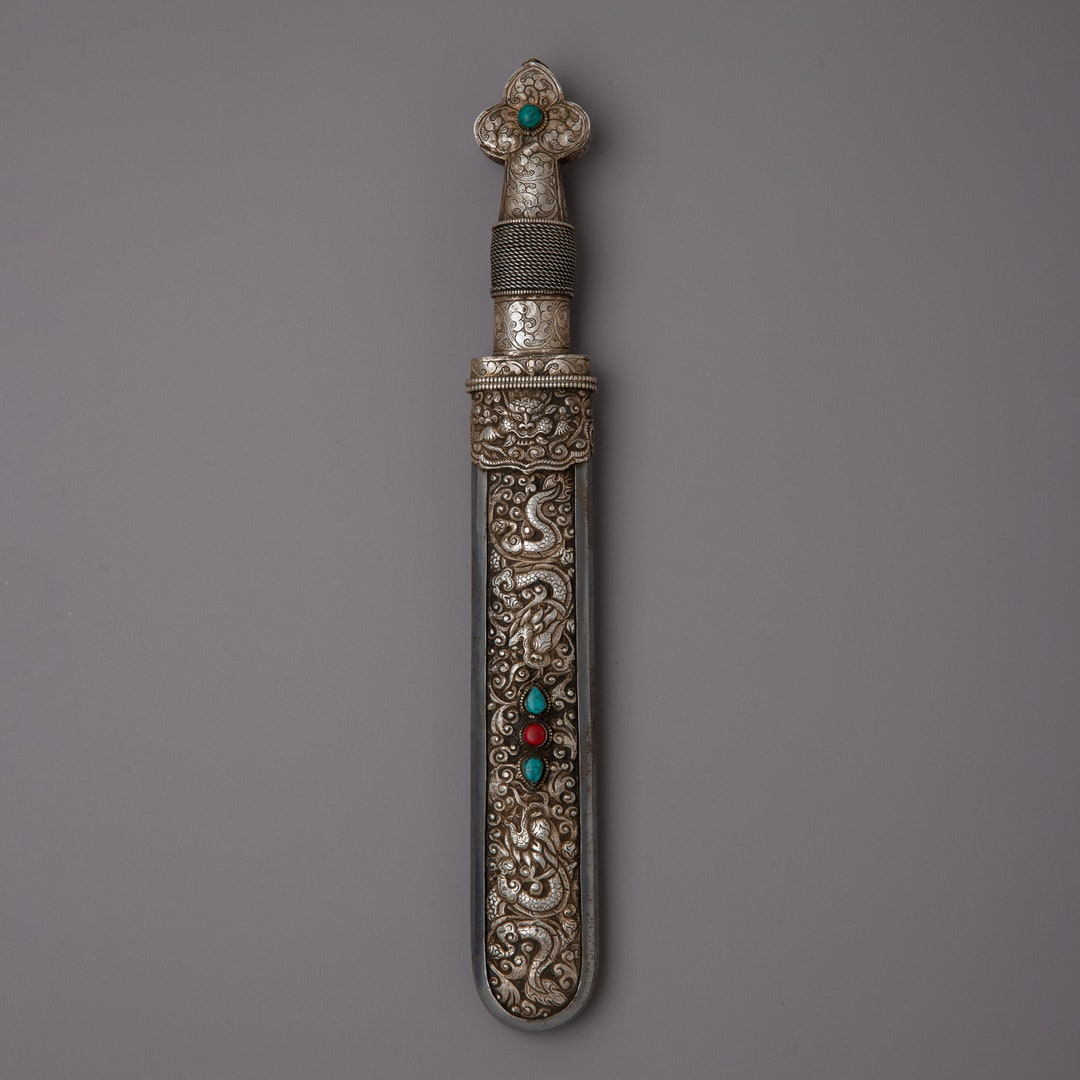 Traditional Tibetan Knife: Hand-forged Resin Handle Dagger With Ornate ...