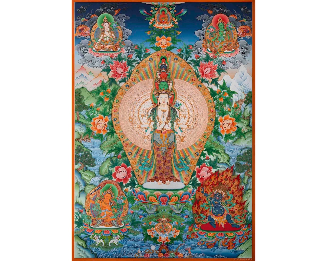 1000 Arms Avalokiteshvara Newari Print Chenrezig the Bodhisattva of ...