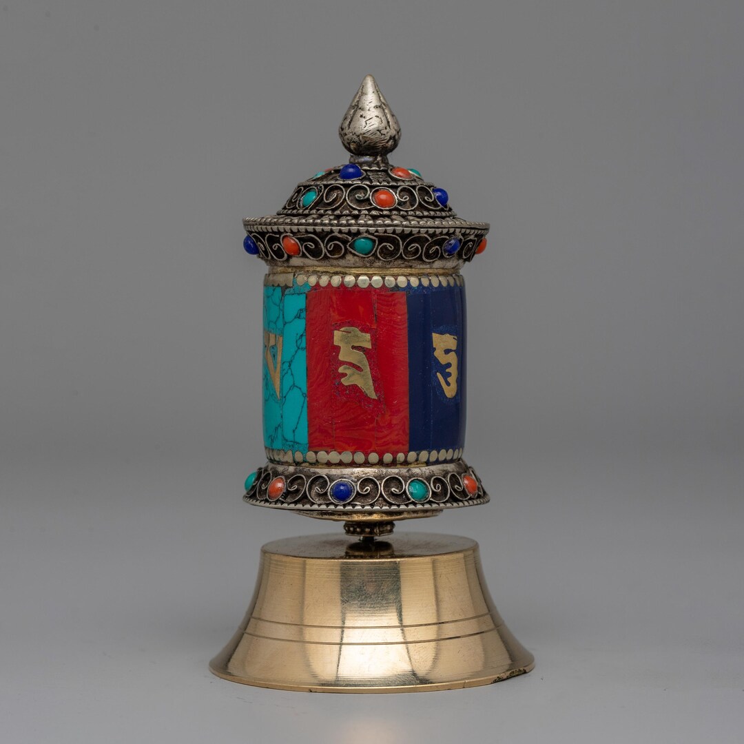 Handcrafted Copper & Brass Prayer Wheel | Wheel With Turquoise, Coral ...