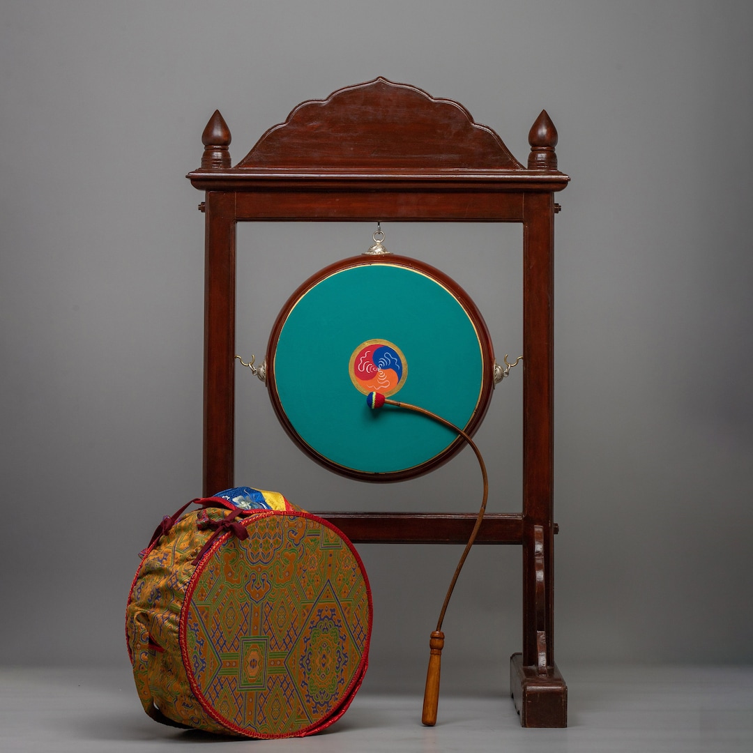 Tibetan Monastery Damaru Drum With Wooden Stand | Ritual Sacred ...