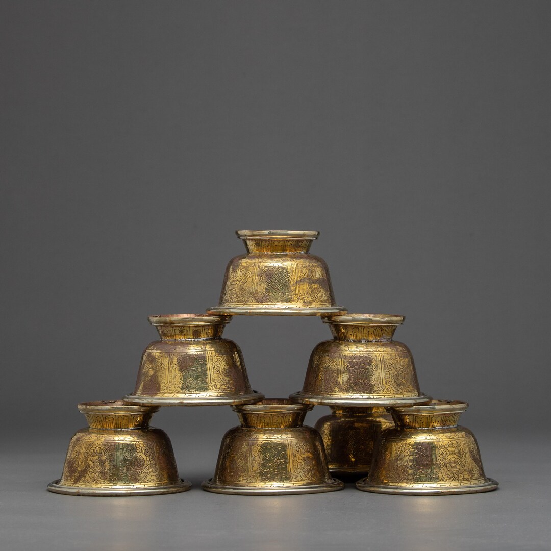 Seven Offering Bowl Tibetan Yonchap Handmade Ritual Offering Engraved ...