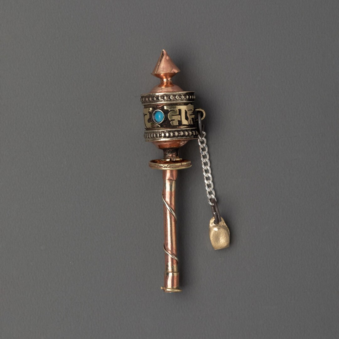 Traditional Buddhist Prayer Wheel With Turquoise | Handcrafted Copper ...