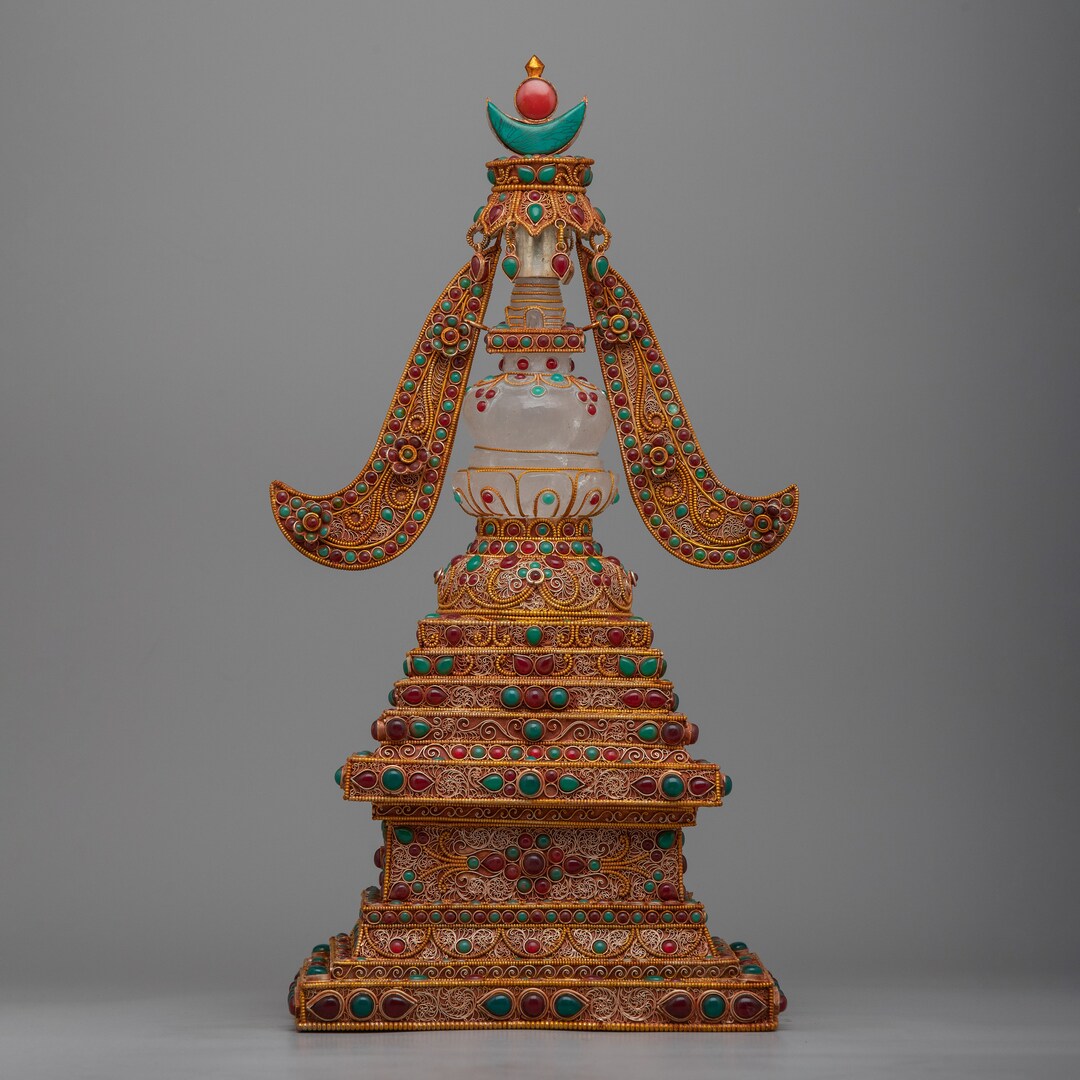 Handcrafted Tibetan Chorten Stupa | Shrine Quartz Crystal Chaitya ...