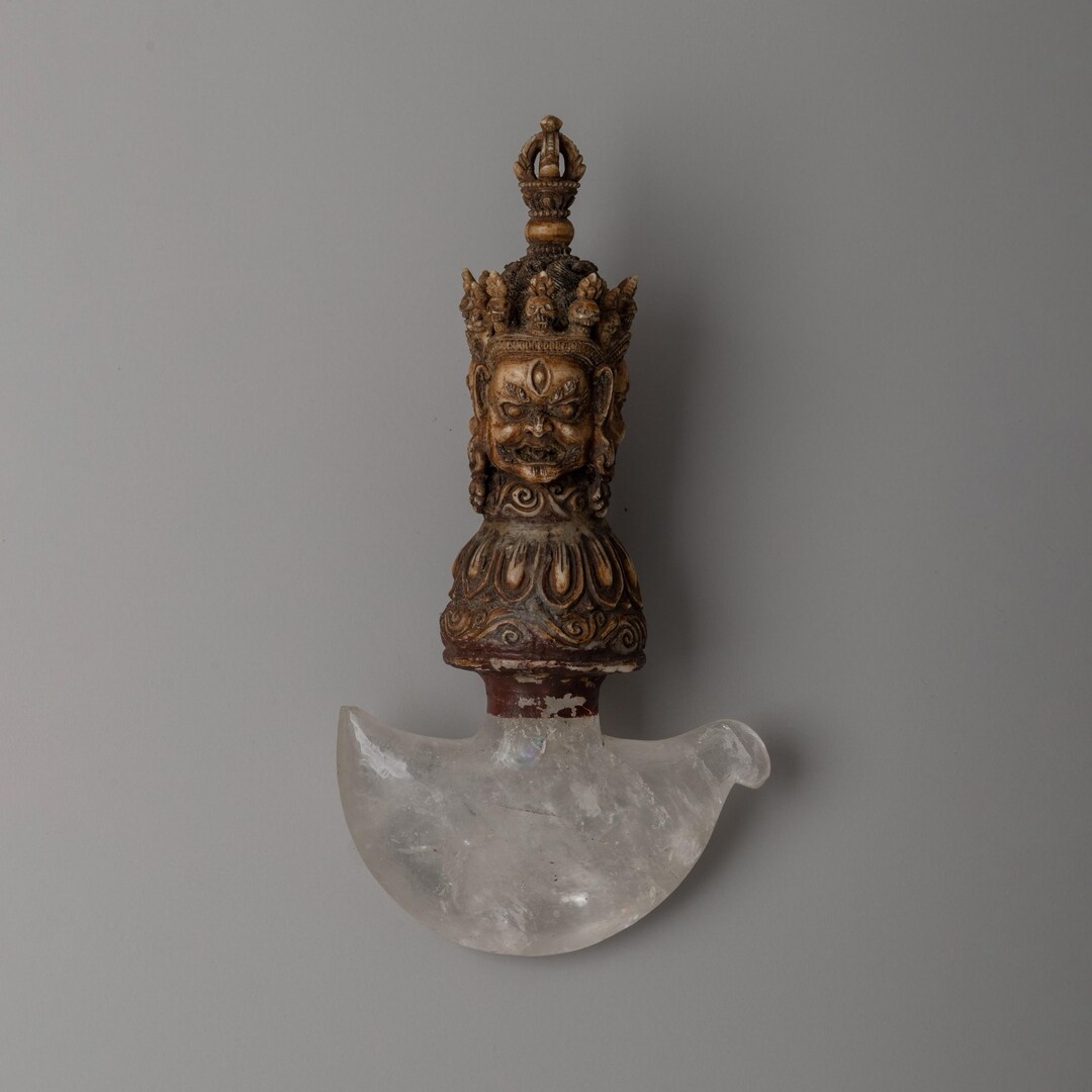 Traditional Tibetan Hand-carved Buffalo Bone and Crystal Kartika Knife ...