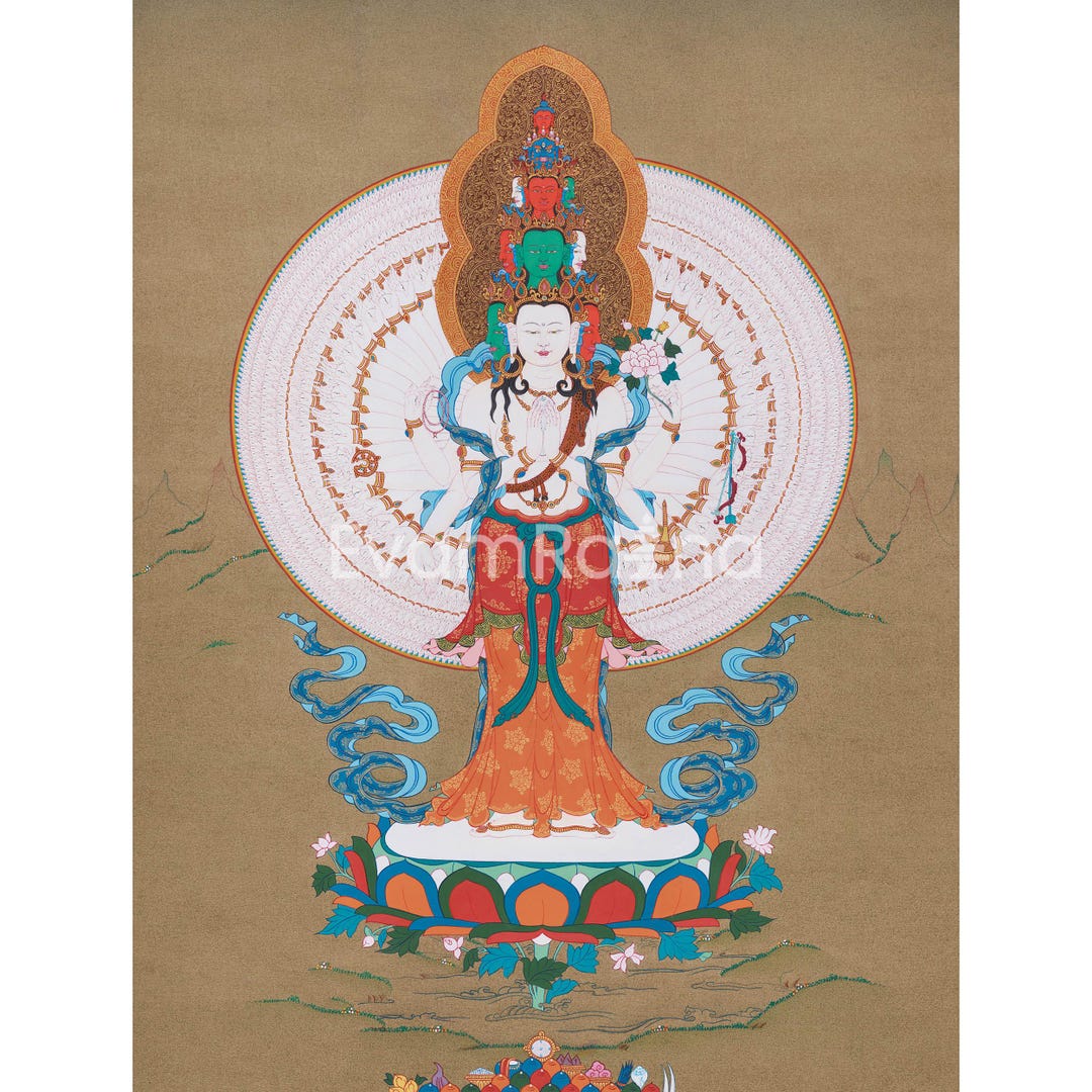 Thousand Arms Chenrezig Thangka | Hand-painted Karma Gadri Artistry ...