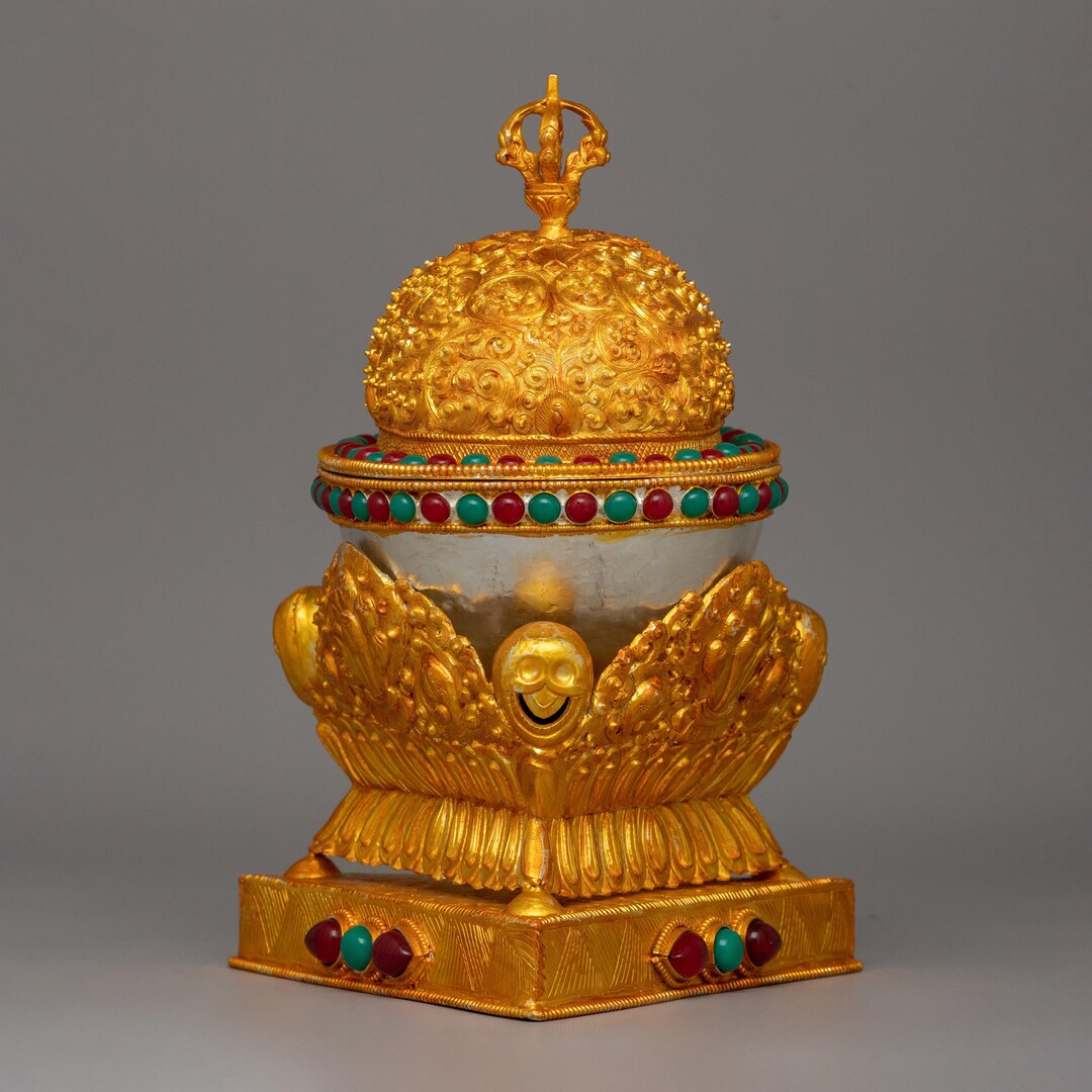 Gold-plated Kapala for Religious Shrine | 25 Cm Handcrafted Ritual ...