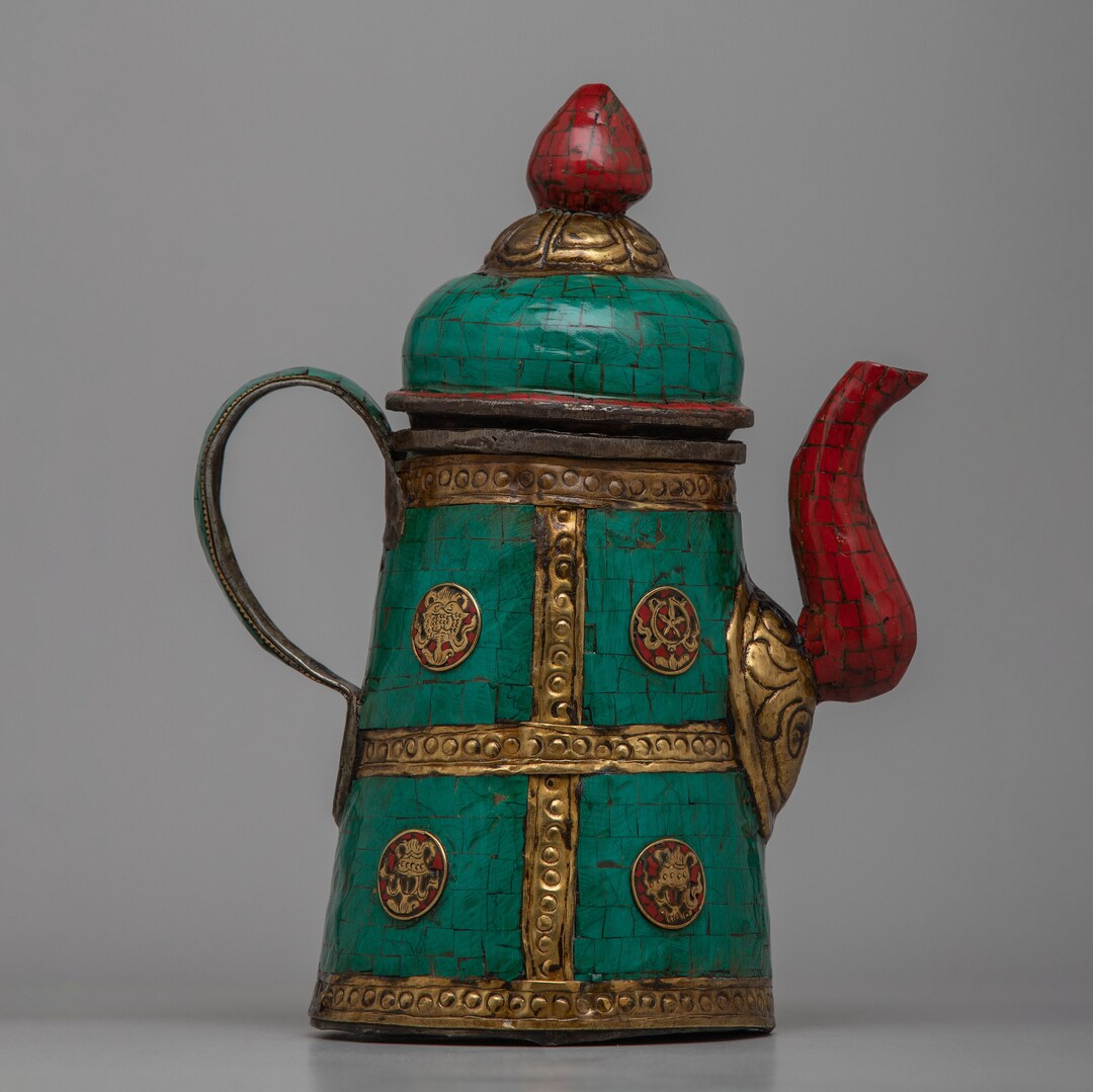 Handcrafted Tibetan Style Iron Kettle Jug With Auspicious Symbols ...