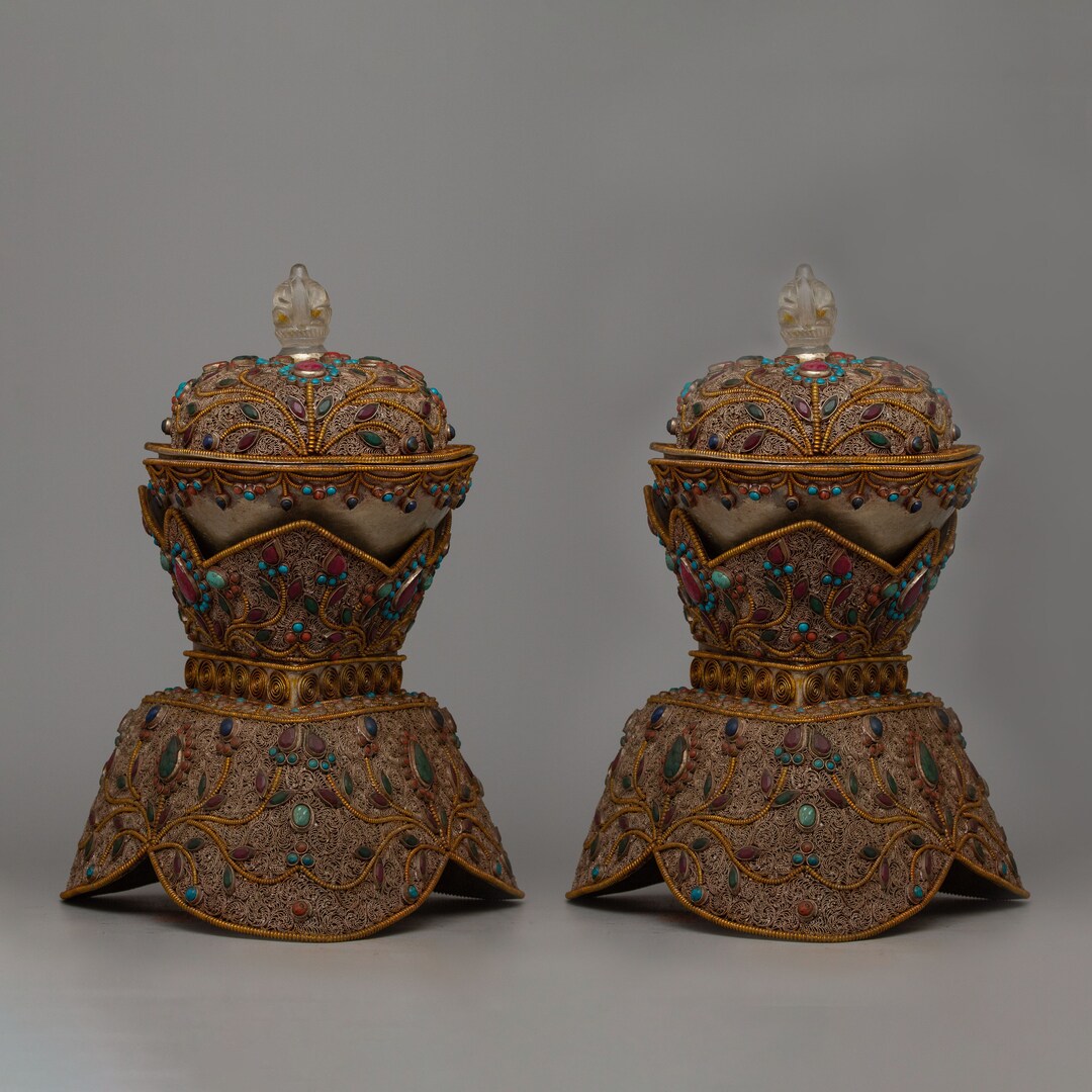 Handcrafted Buddhist Kapala Skull Cup Set | Tibetan Sacred Vessel of ...
