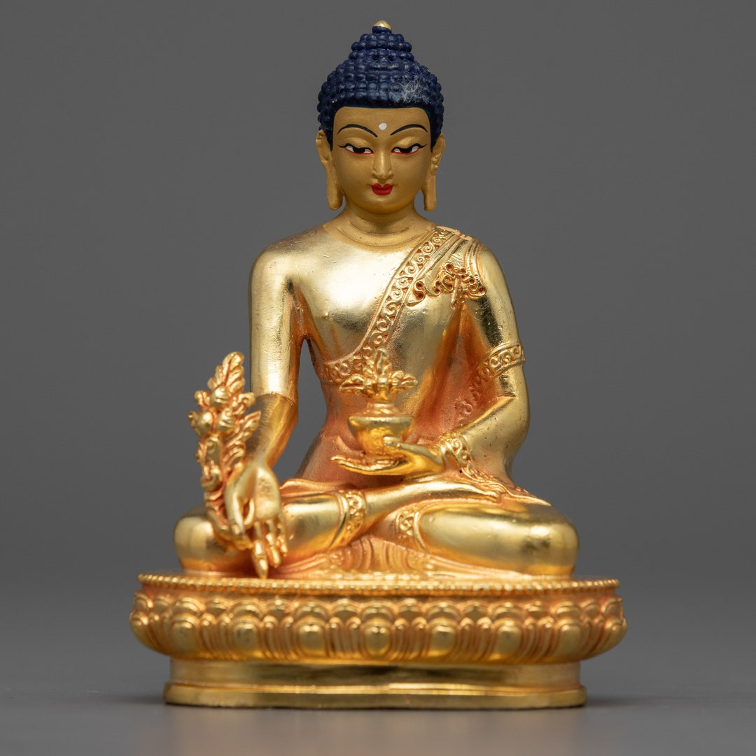 Tibetan Deity of Medicine Bhaisajyaguru Statue Gold Plated Healing ...